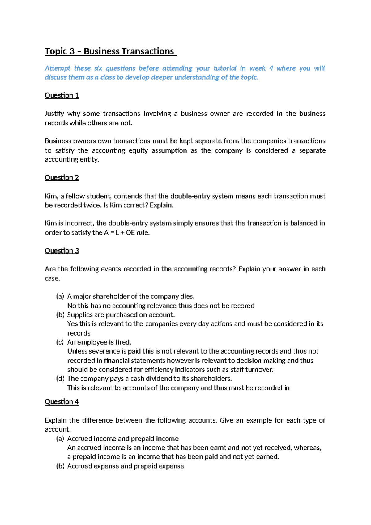 Topic 3 Tutorial Exercises - Topic 3 – Business Transactions Attempt ...