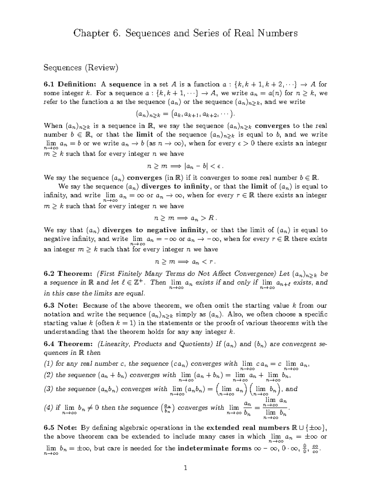 Chap6Series - Snew - Chapter 6. Sequences and Series of Real Numbers ...