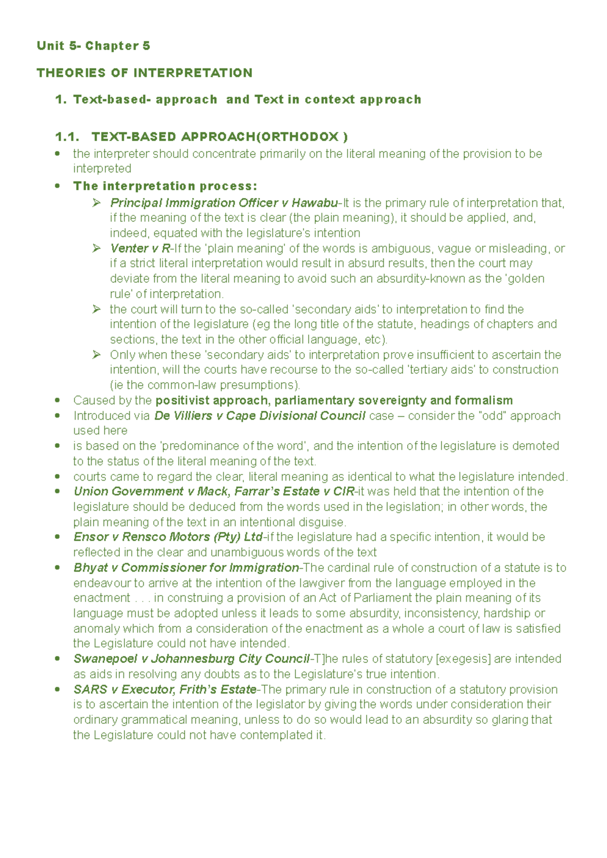 Unit 5 legal interpretation - Unit 5- Chapter 5 THEORIES OF ...