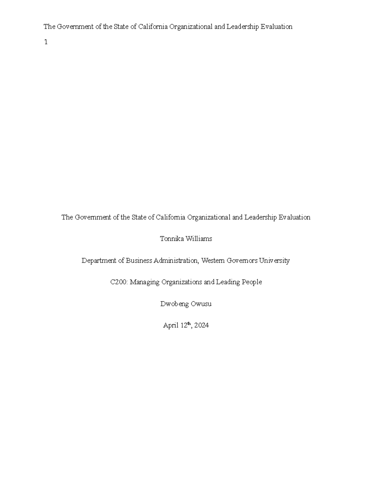 WGU C200 TASK 2 - For this task, you will write a paper on an existing ...