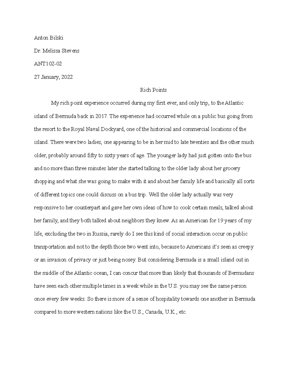 ANT102 Rich Points - Essay on a "rich point" we experienced in our life ...