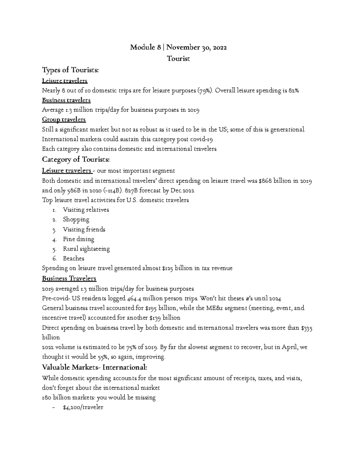 Module 8 Tourist Module 8 November 30 2022 Tourist Types O