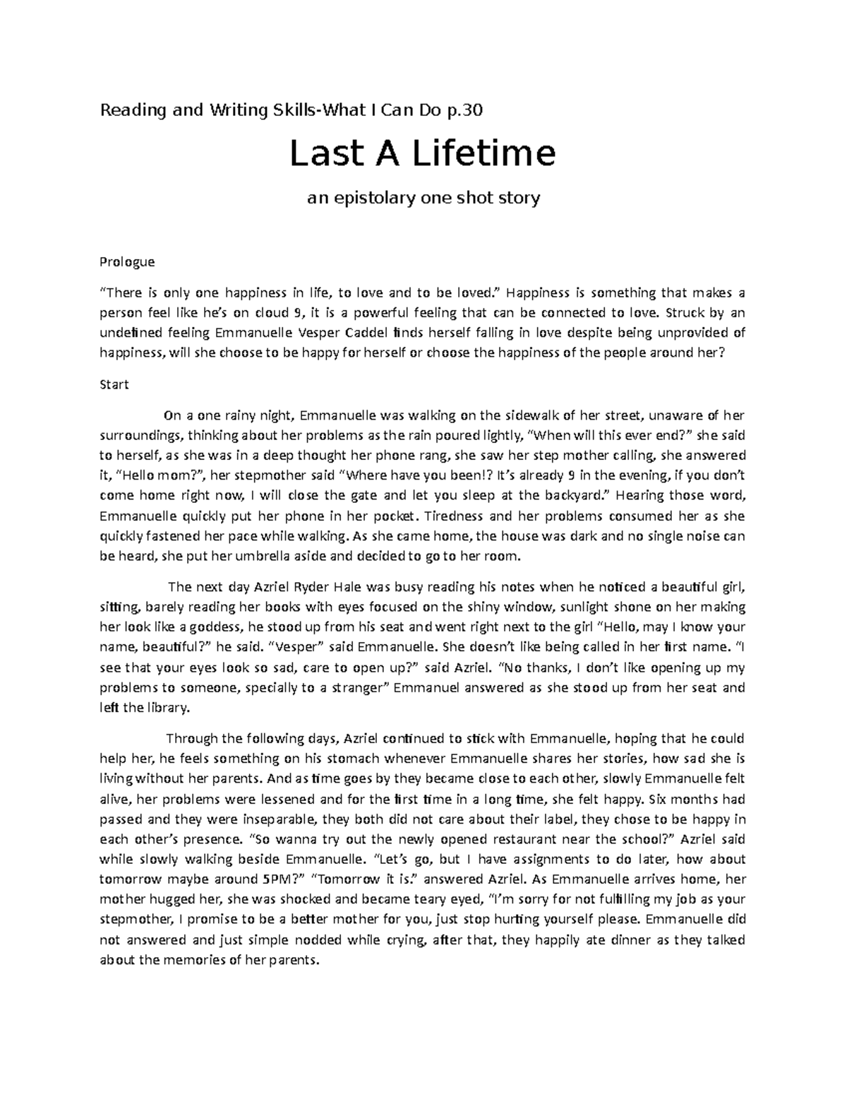 Reading writing story - Reading and Writing Skills-What I Can Do p ...