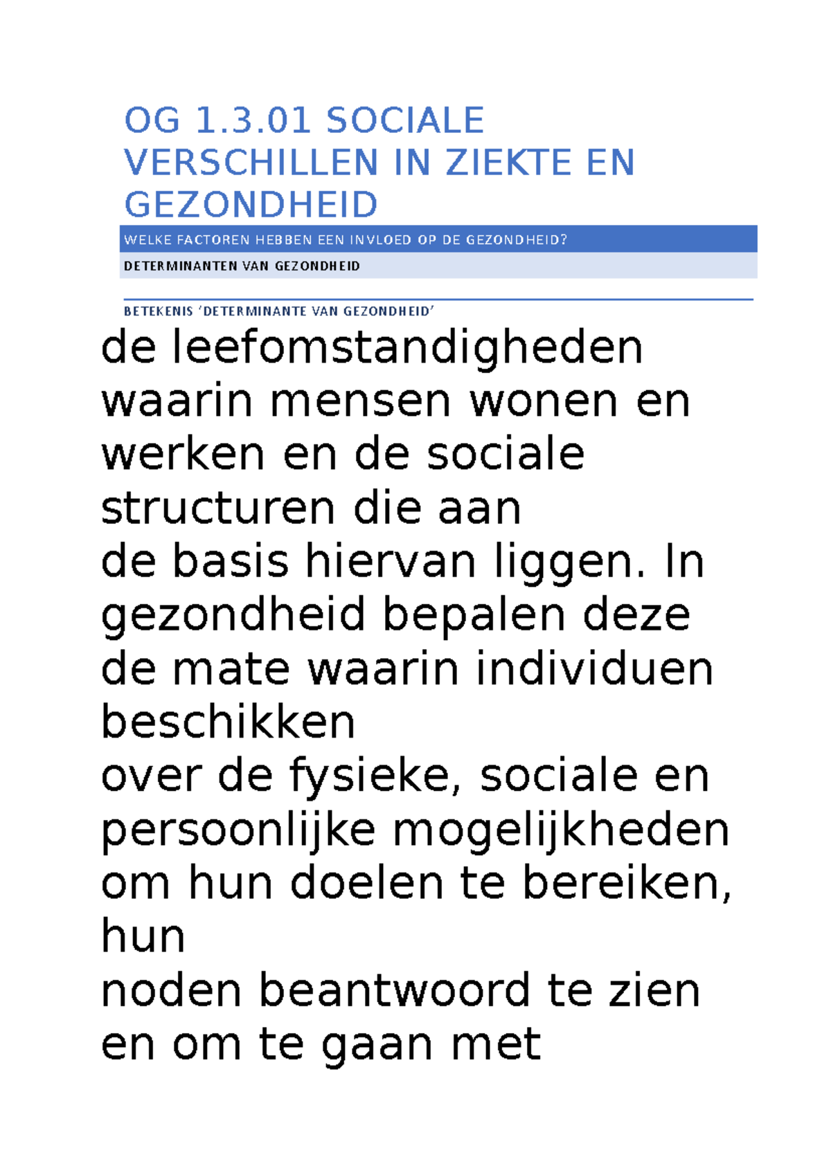 OG 1 - sociale verschillen in ziekte en gezondheid - OG 1.3 SOCIALE ...