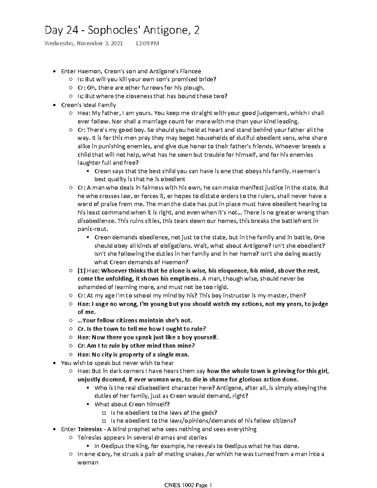 Day 24 - Sophocles' Antigone, 2 - Enter Haemon, Creon's son and ...