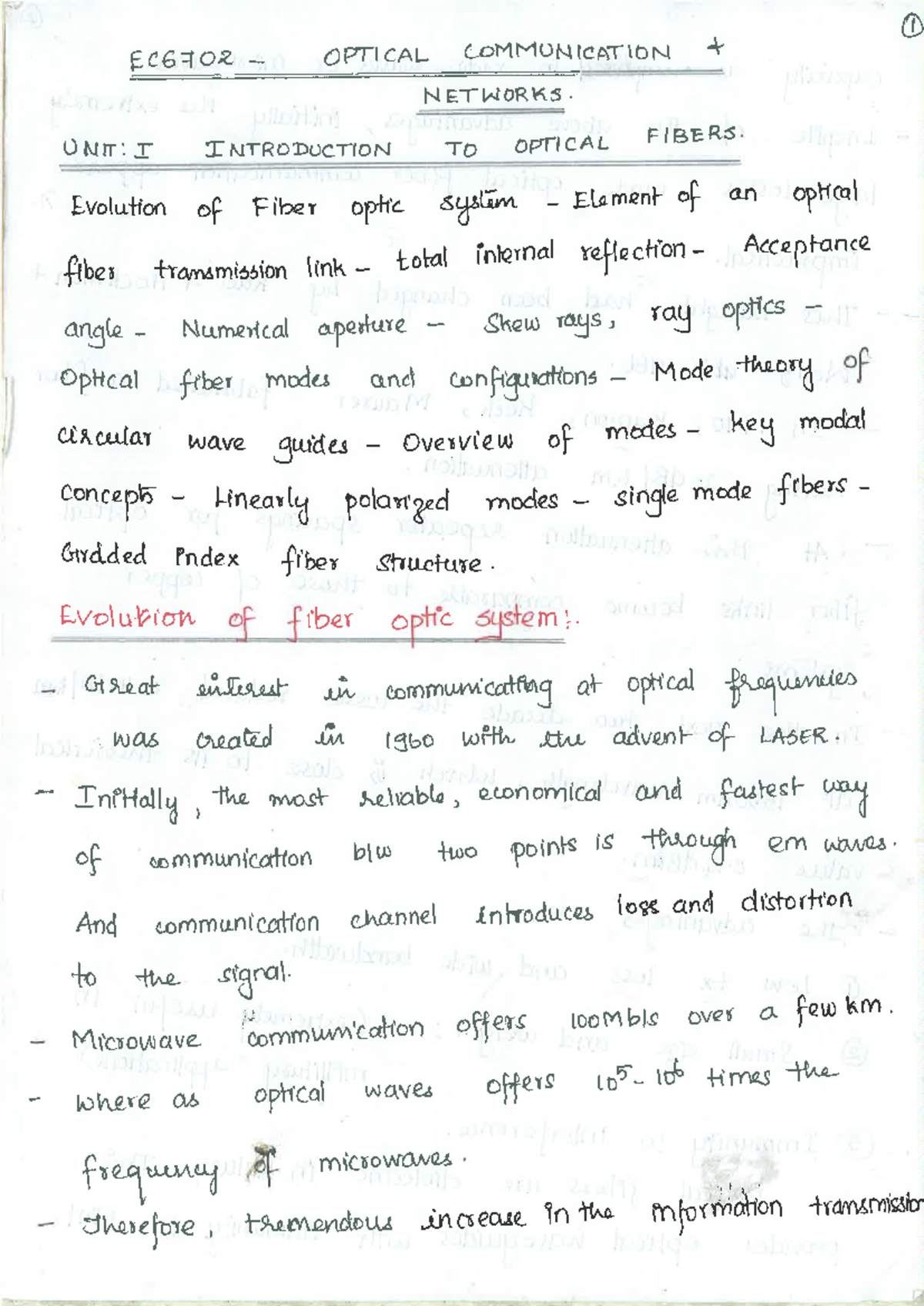 OCSN UNIT-I Part-A - 1 EC6702 OPTICAL COMMUNICATION NETWORKS. UNIT: I ...