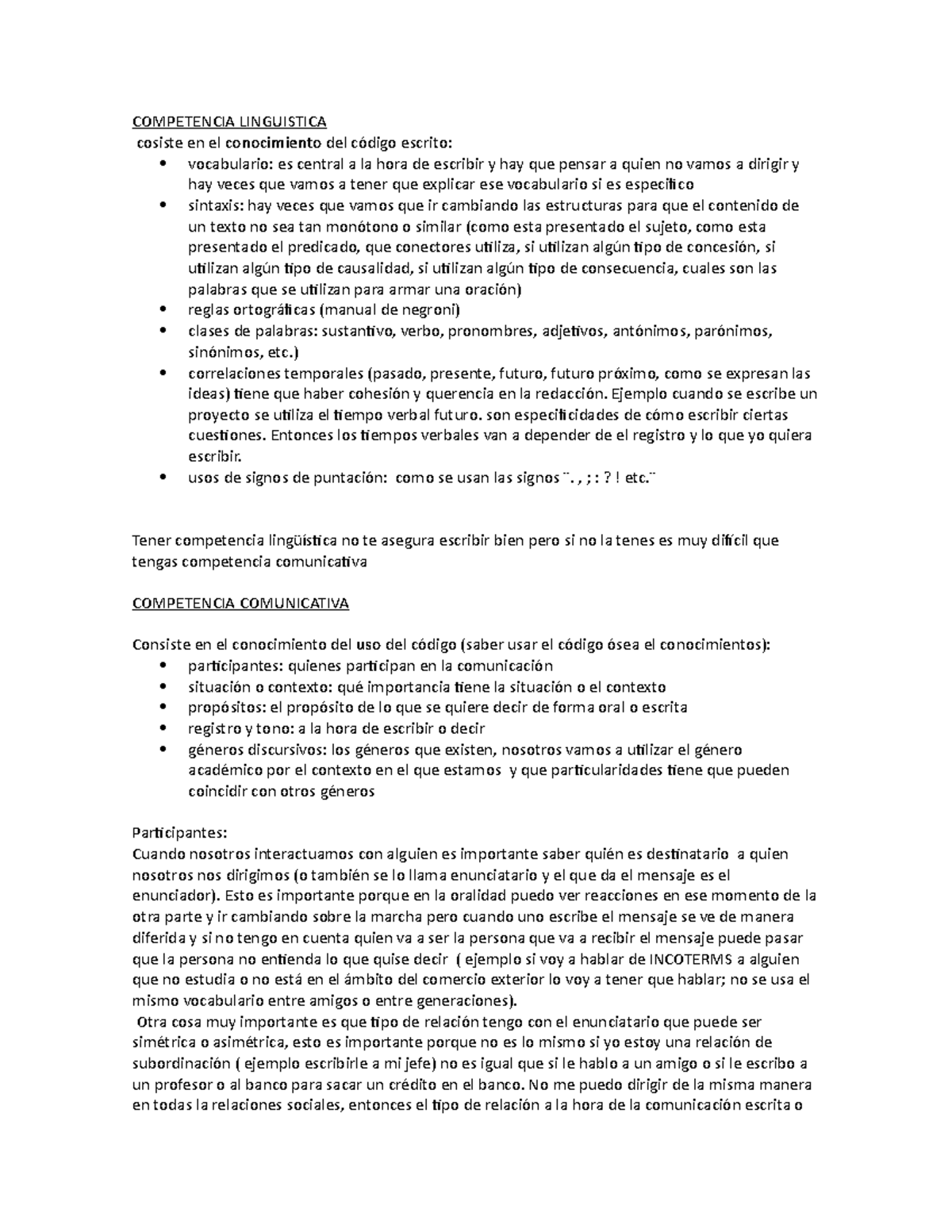 Resumen lenguaje, logica y argumentacion. Primer parcial - COMPETENCIA LINGUISTICA cosiste en el ...