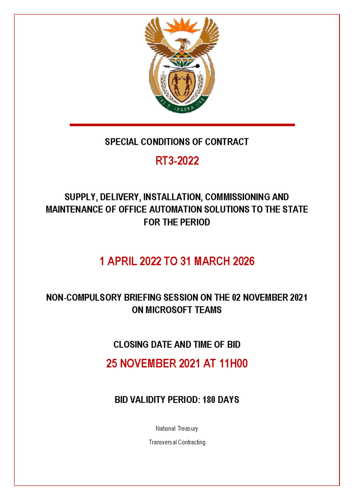 2 RT3-2022 Annexure A Special Conditions of Contract - SPECIAL ...