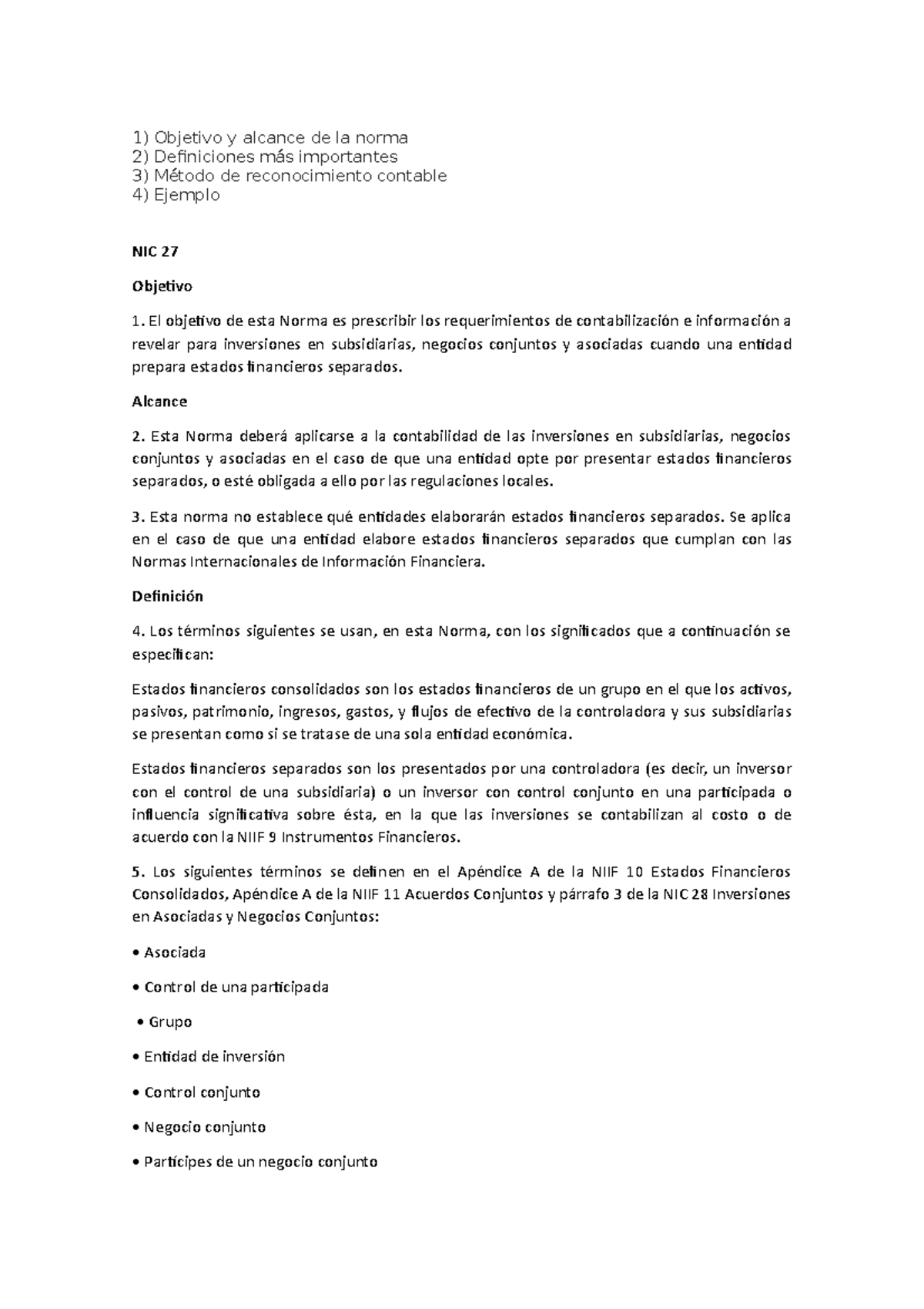 Nic 27 - Es un resumen NIC 27 - Objetivo y alcance de la norma ...
