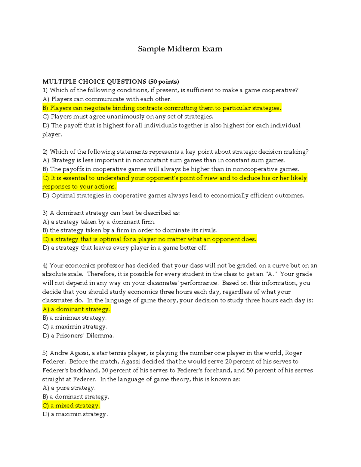 ECON2200-W23- Midterm Exam-AK - Sample Midterm Exam MULTIPLE CHOICE QUESTIONS (50 points) Which ...