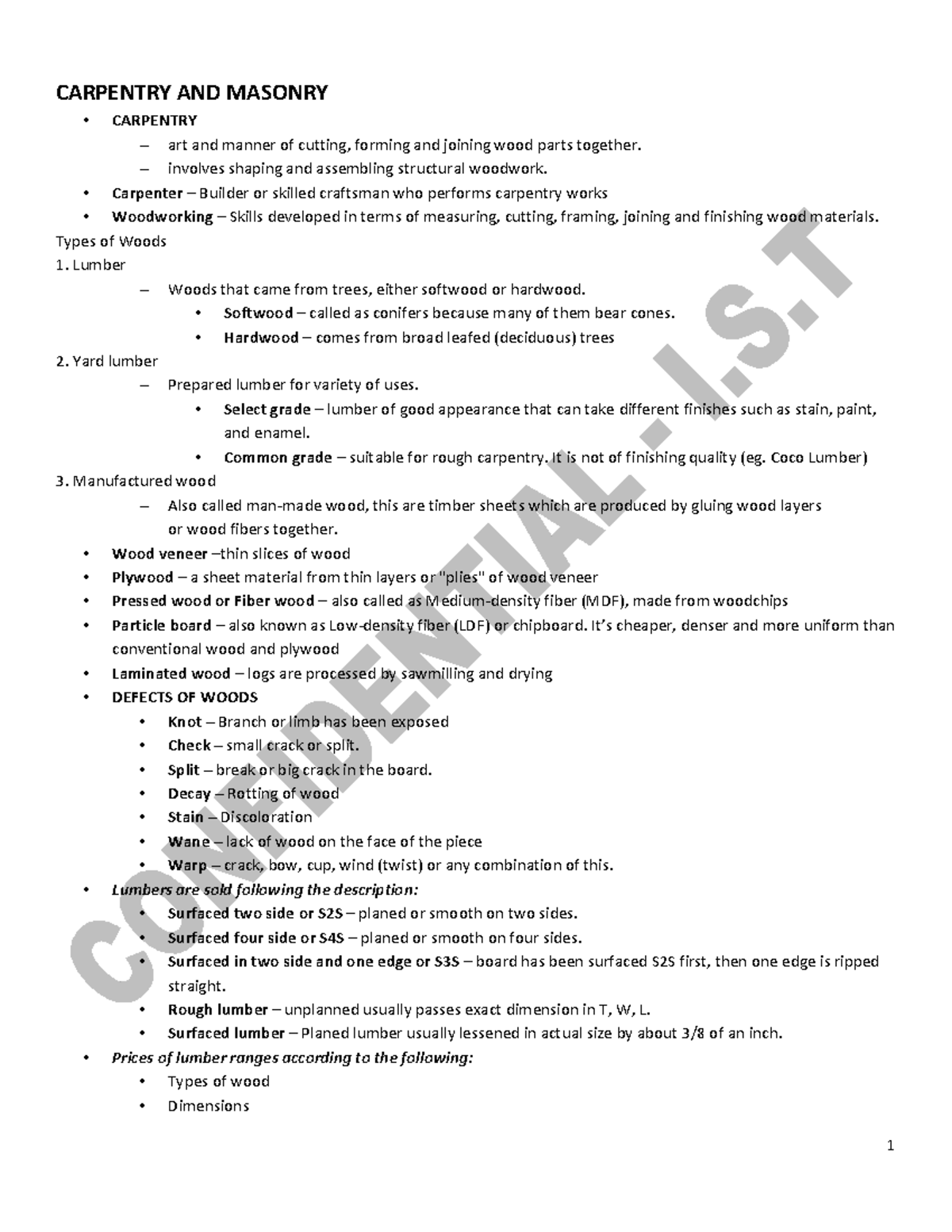 TLE- Notes - REVIEWER - CARPENTRY AND MASONRY • CARPENTRY art and ...