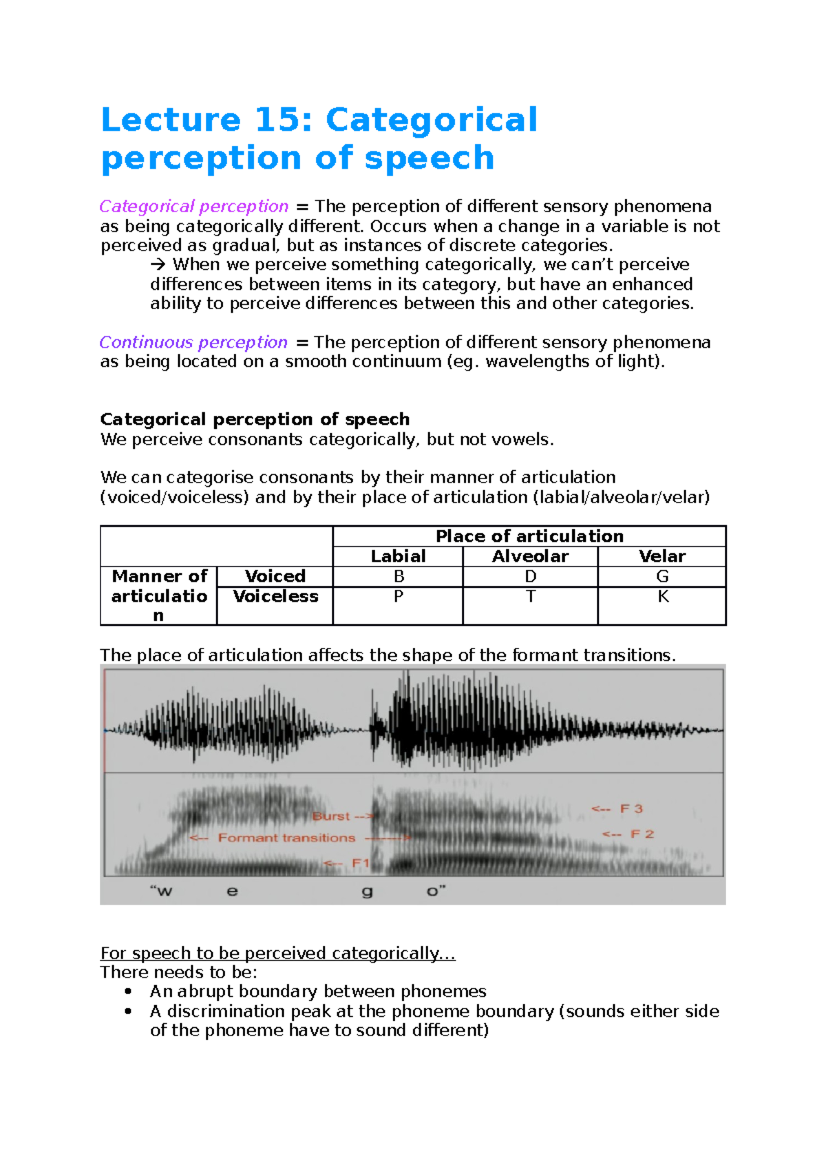 Lecture 15- Categorical perception of speech - Lecture 15: Categorical ...