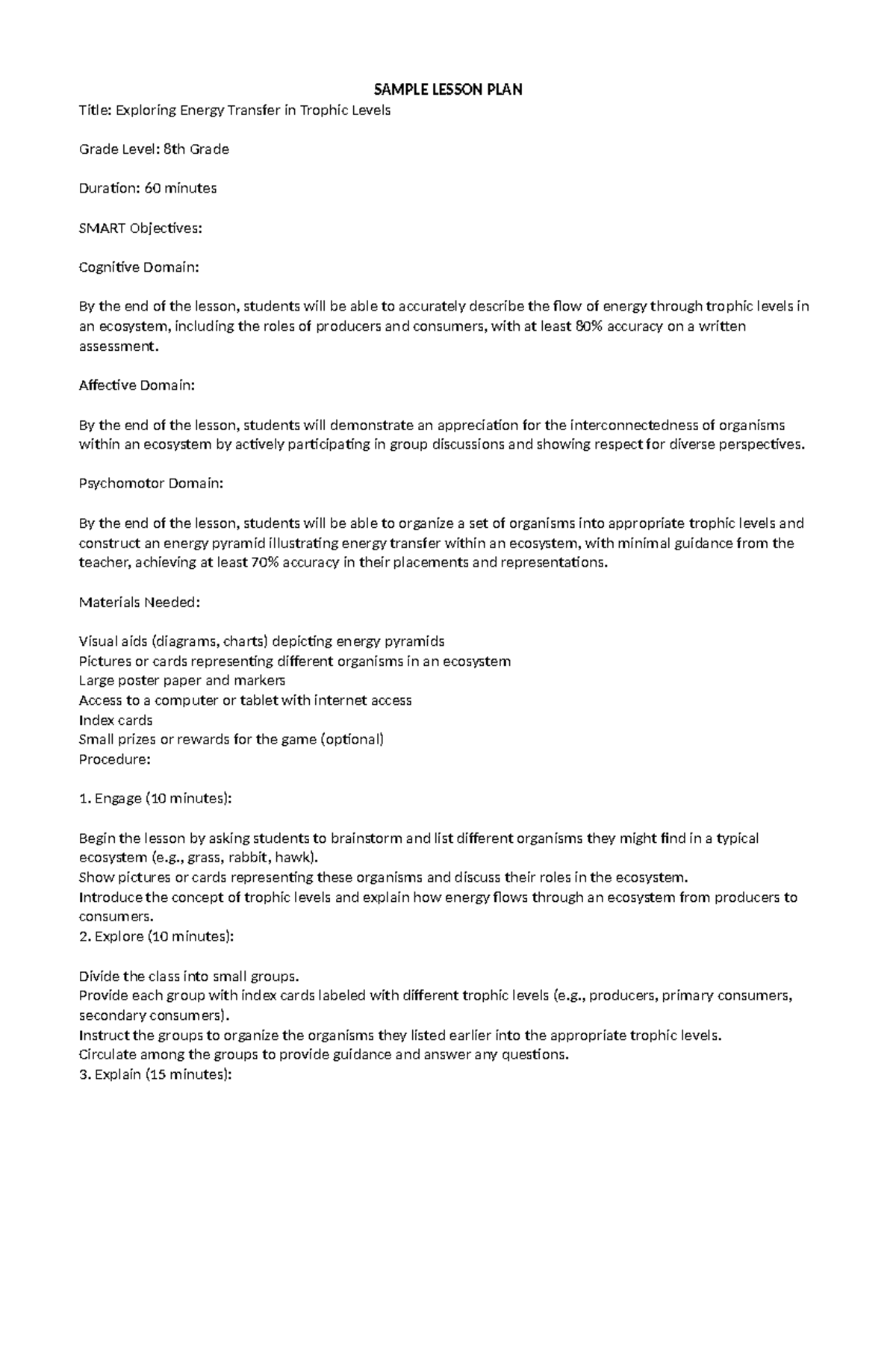 LP Energy Level - Sample LP - SAMPLE LESSON PLAN Title: Exploring ...