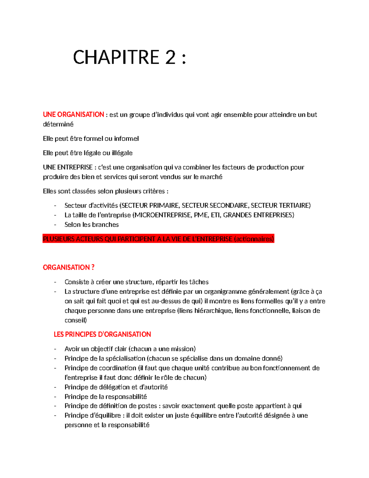 Chapitre 2 intro gestion - CHAPITRE 2 : UNE ORGANISATION : est un ...