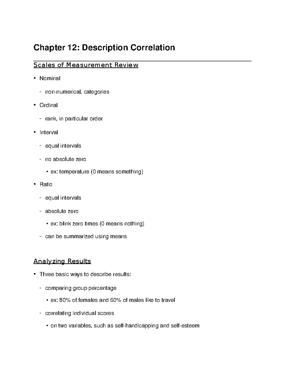 Psych 1B- Chapter 12 - Chapter 12: Description Correlation Scales of ...