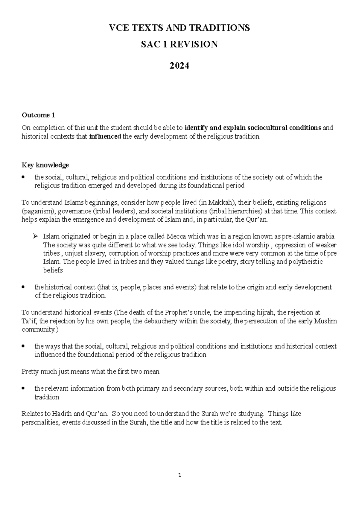SAC 1 Revision 2024 copy - VCE TEXTS AND TRADITIONS SAC 1 REVISION 2024 ...