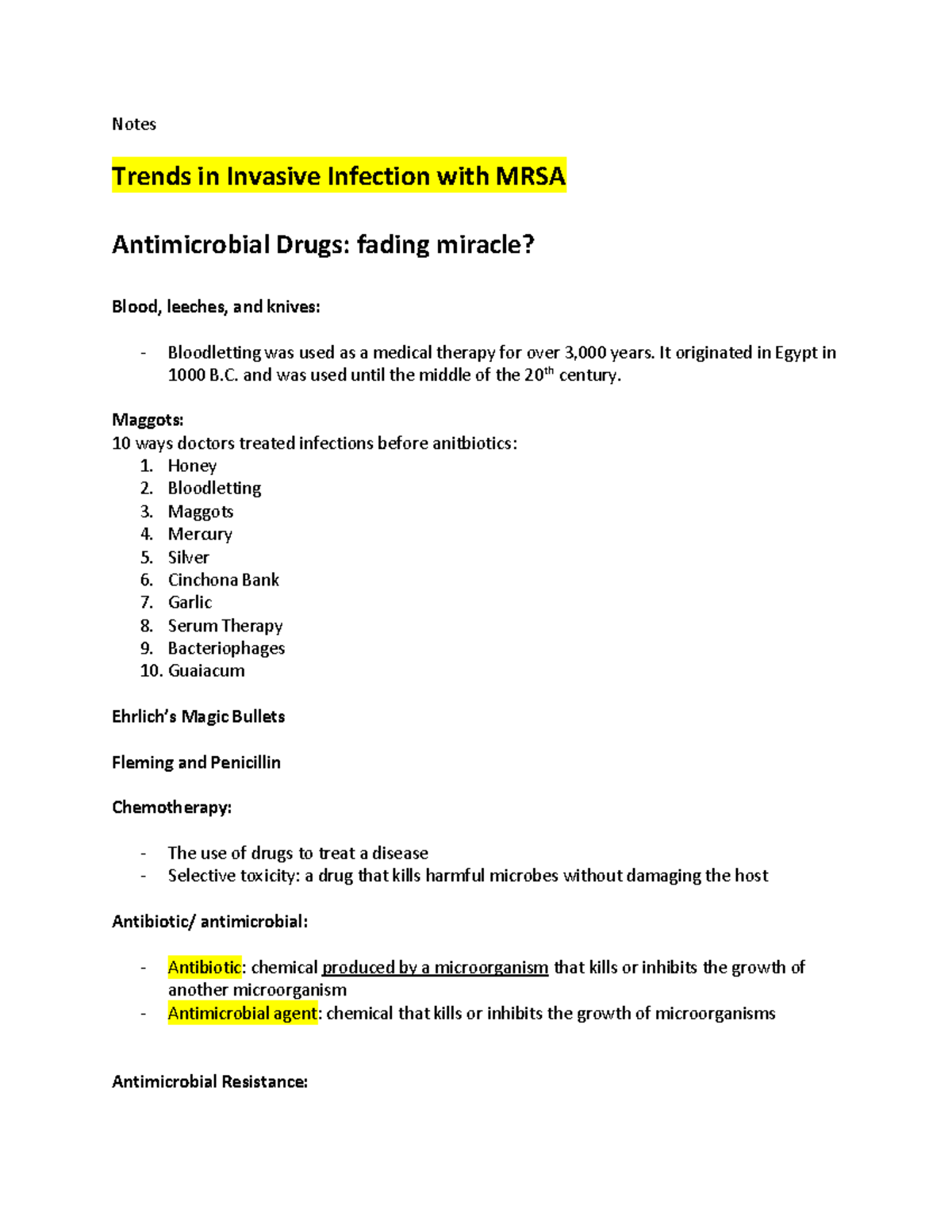 BPH BIO Class Notes - Notes Trends in Invasive Infection with MRSA ...