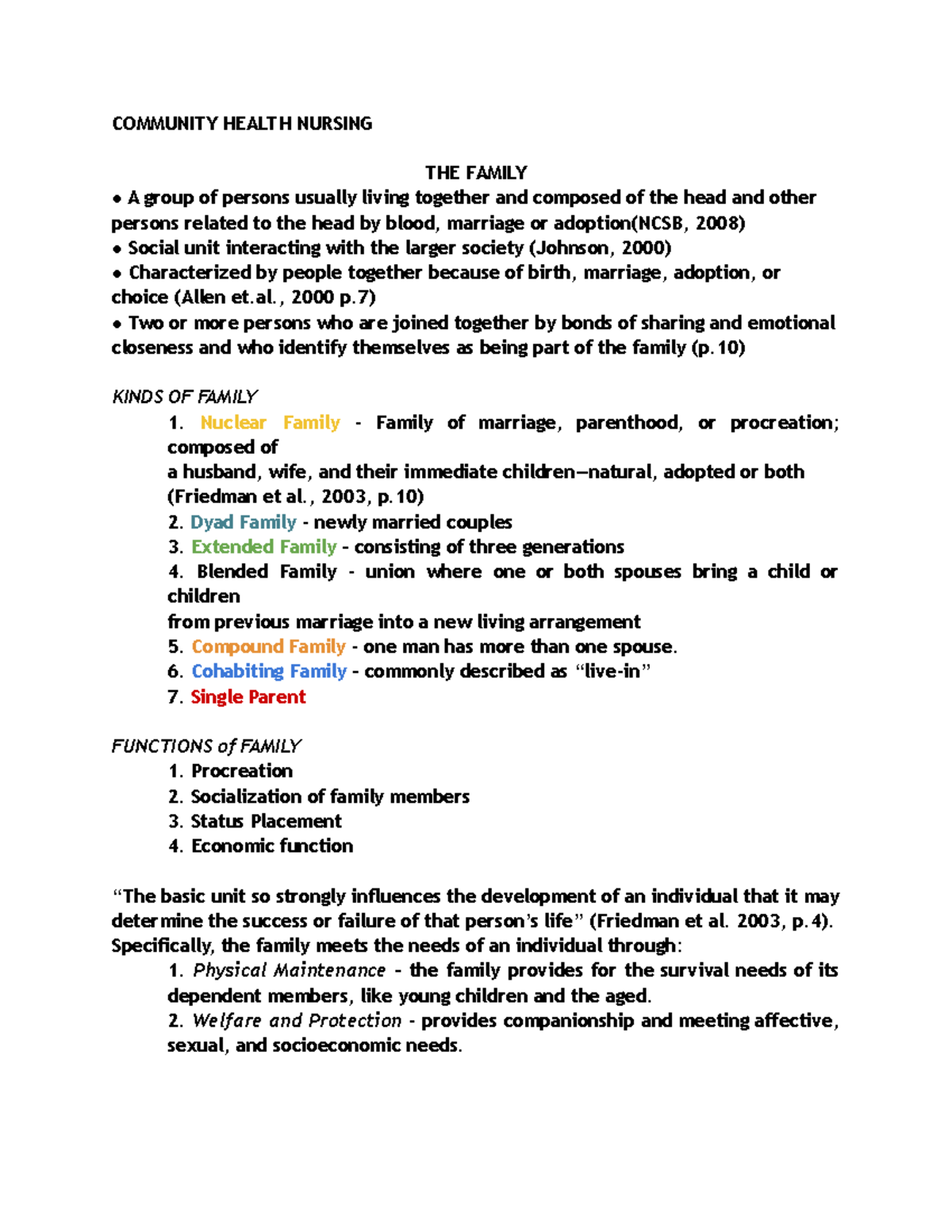 The-Family - Lecture notes about The Family which include the different ...