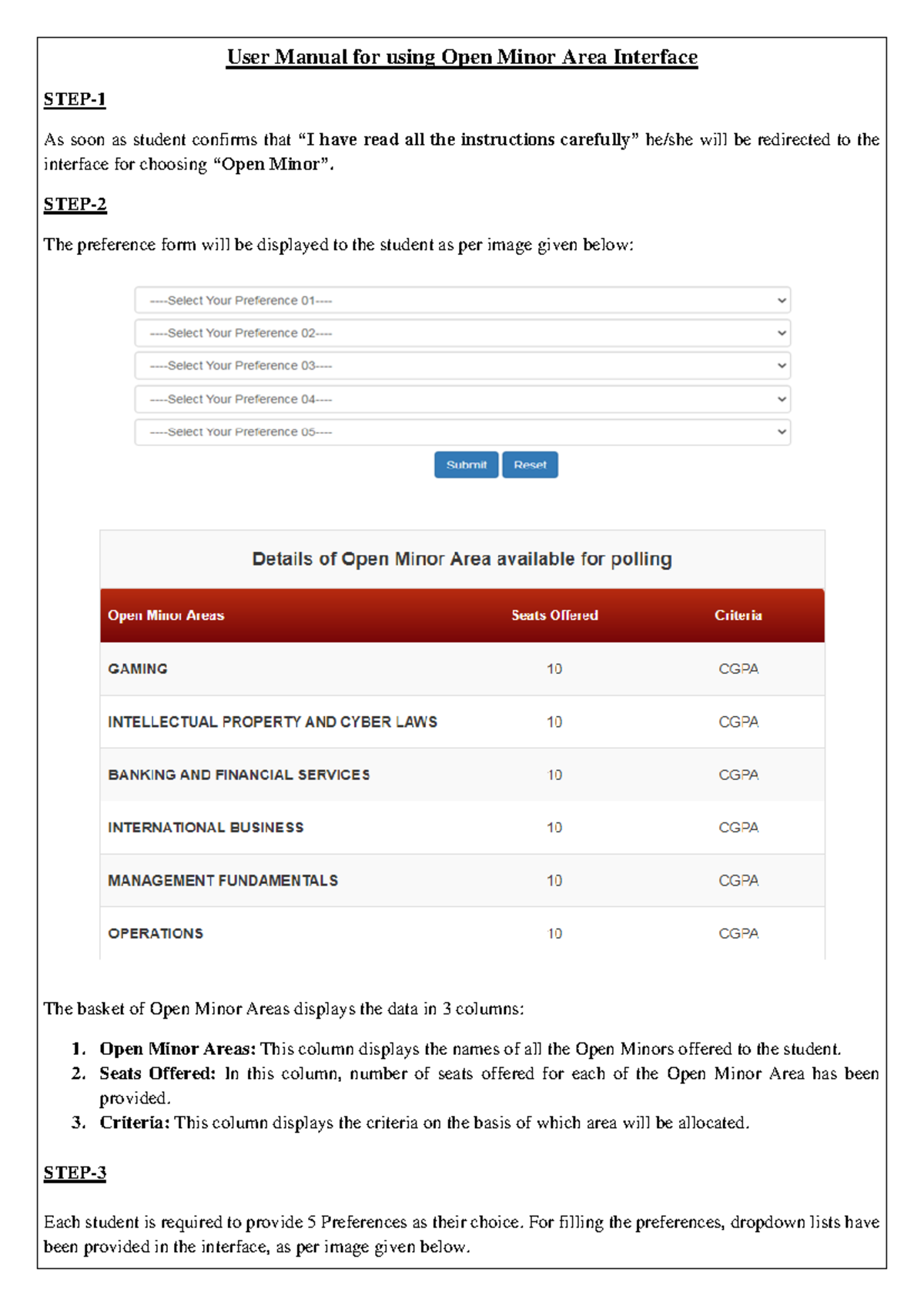Open Minor Manual - User Manual for using Open Minor Area Interface ...