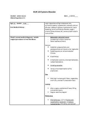Sys dis colorectal cancer - NUR 103 Systems Disorder Student: amber ...