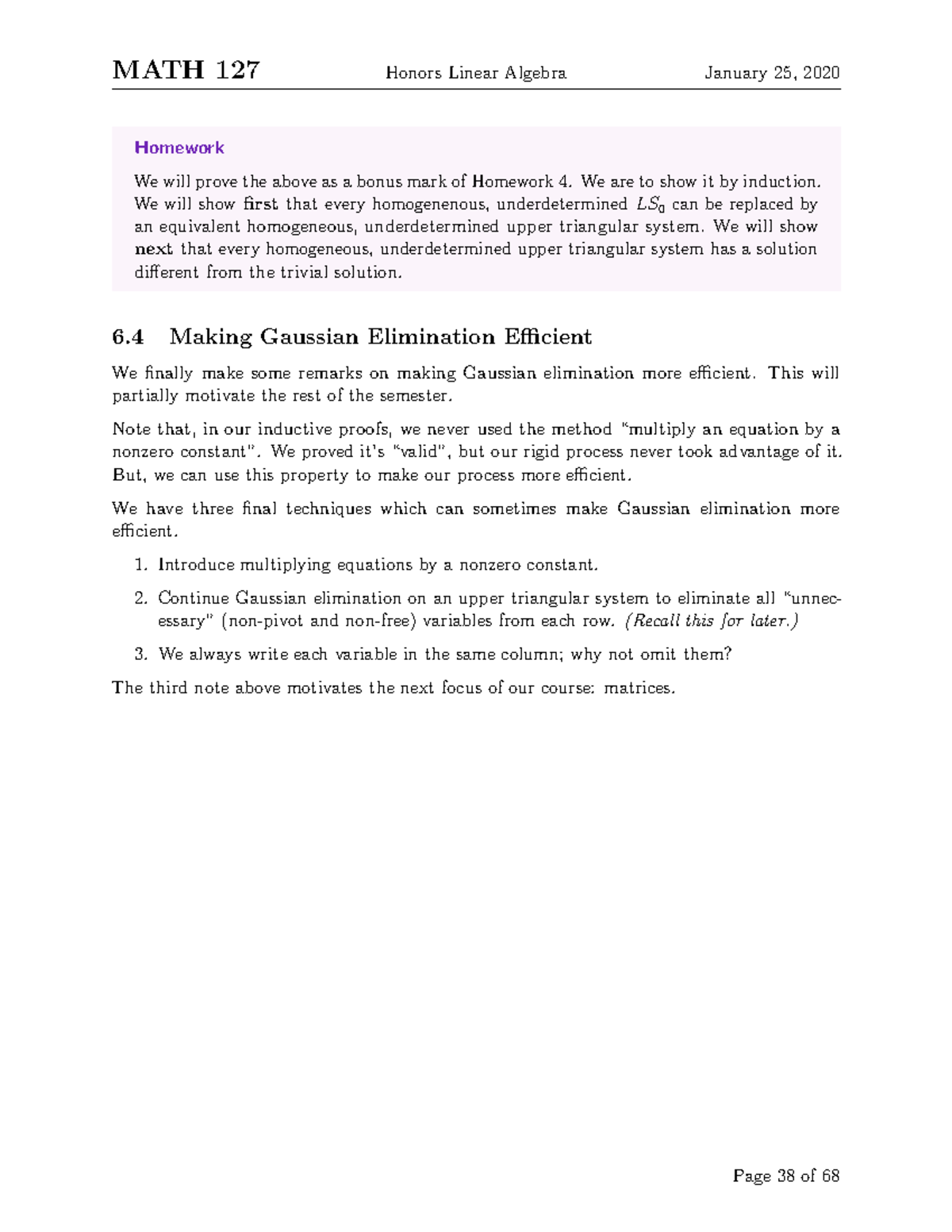 MATH 235-38 - Lecture notes 38 - MATH 127 Honors Linear Algebra January ...