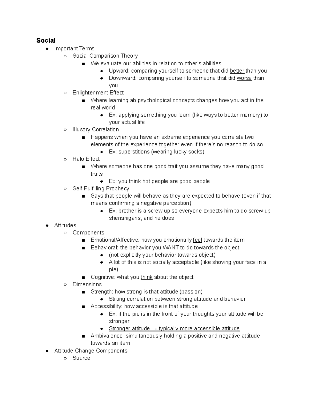 Psych 111 Exam 5 Notes - Social Important Terms Social Comparison ...