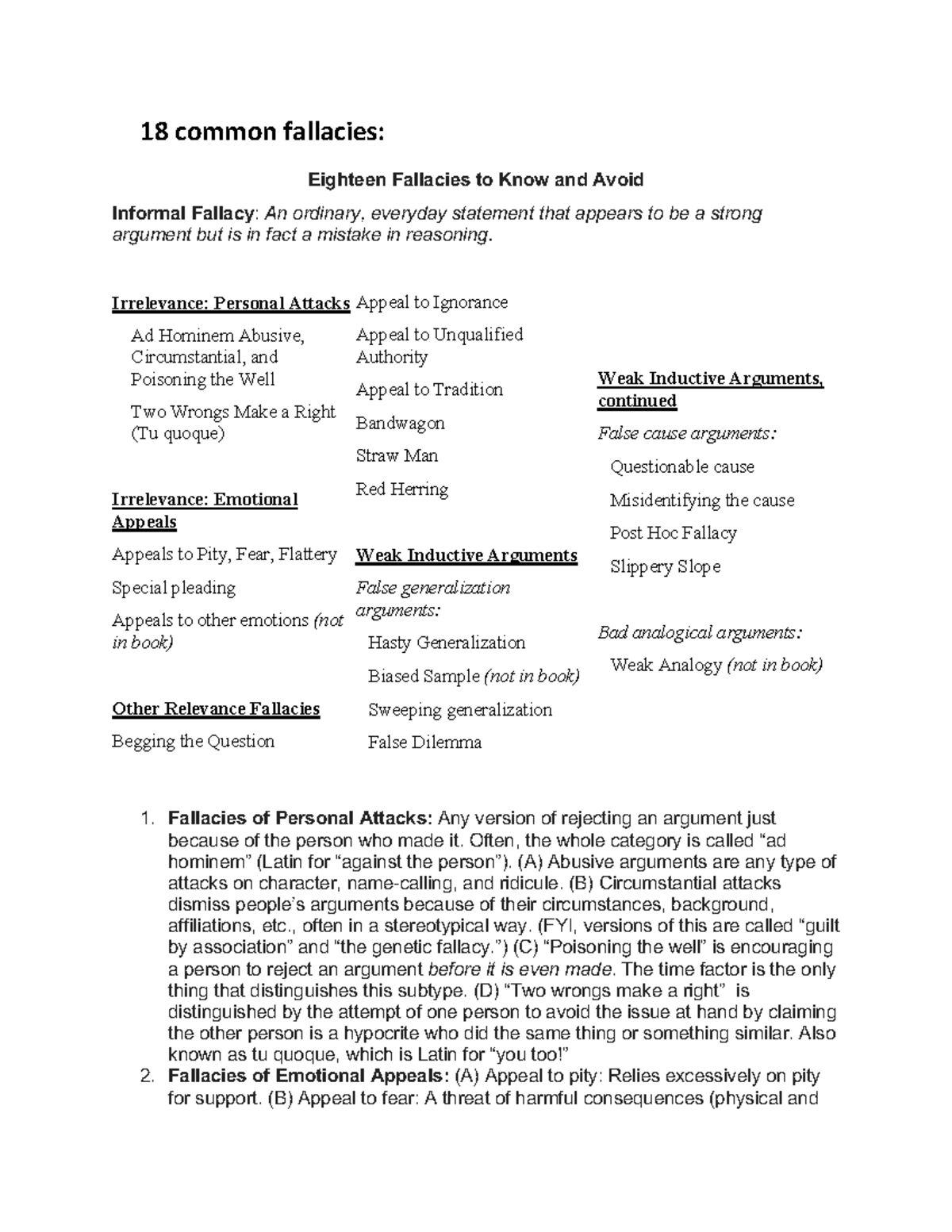 Common Fallacies to Know and Avoid in Reasoning - Studocu
