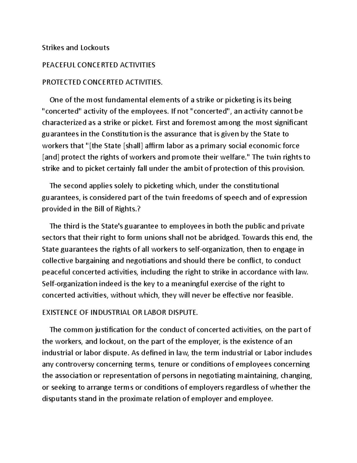 Strike 1 - Notes - Strikes and Lockouts PEACEFUL CONCERTED ACTIVITIES ...