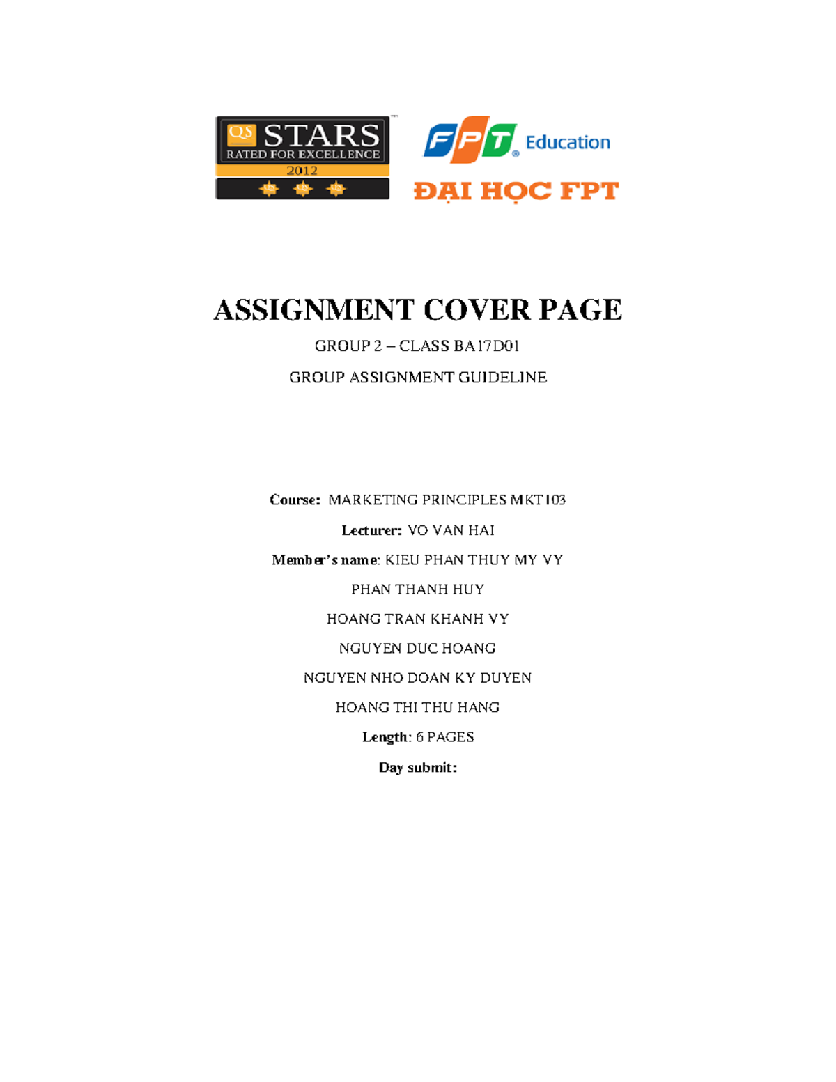 Assignment Cover PAGE 2 - ASSIGNMENT COVER PAGE GROUP 2 – CLASS BA17D ...