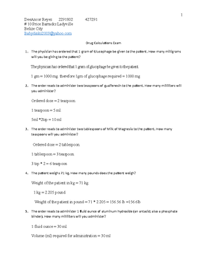 Drug Calculations Exam - Drug Calculations Exam The physician has ...