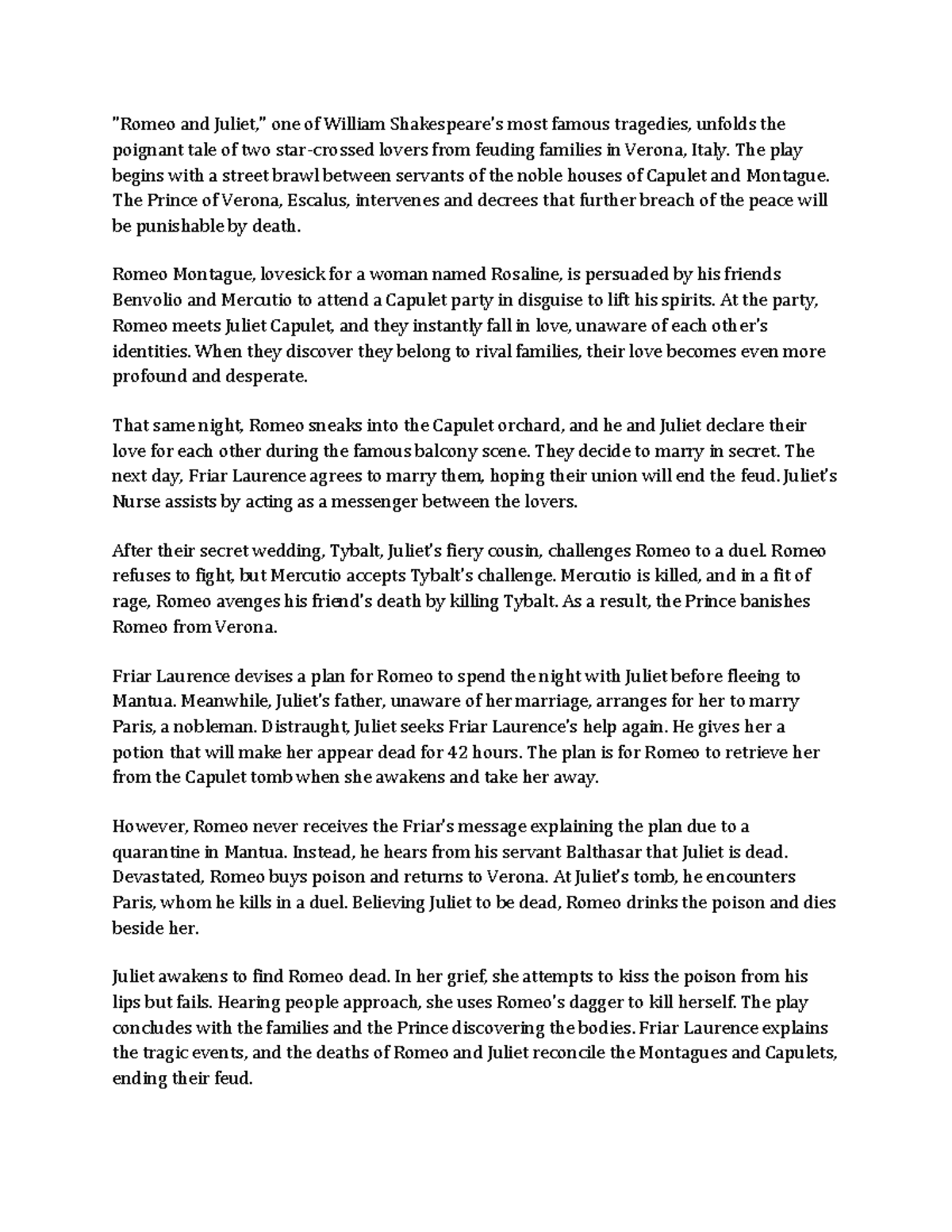 Romeo and Juliet 1 - Detailed Summary - "Romeo and Juliet," one of ...