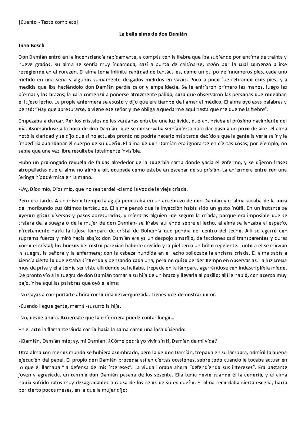 La bella alma de don Damián - [Cuento - Texto completo] La bella alma ...