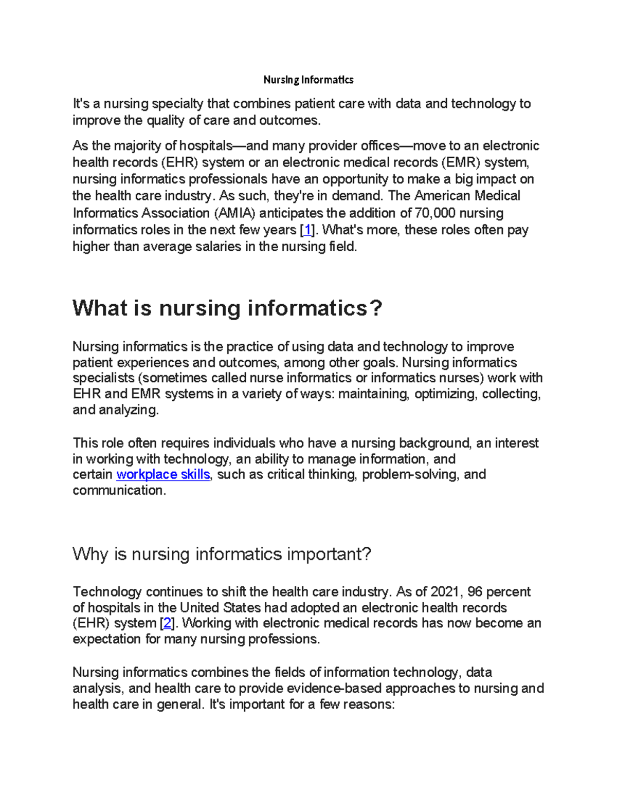 Nursing Informatics - Nursing Informatics It's a nursing specialty that ...