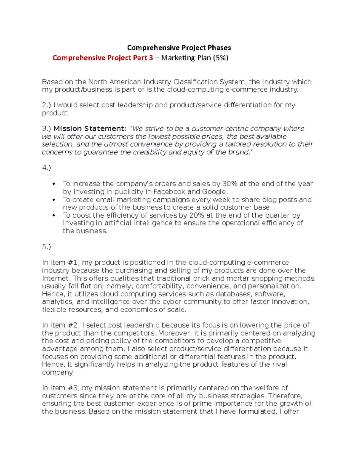 Comprehensive Project Part 3 – Marketing Plan - Comprehensive Project ...