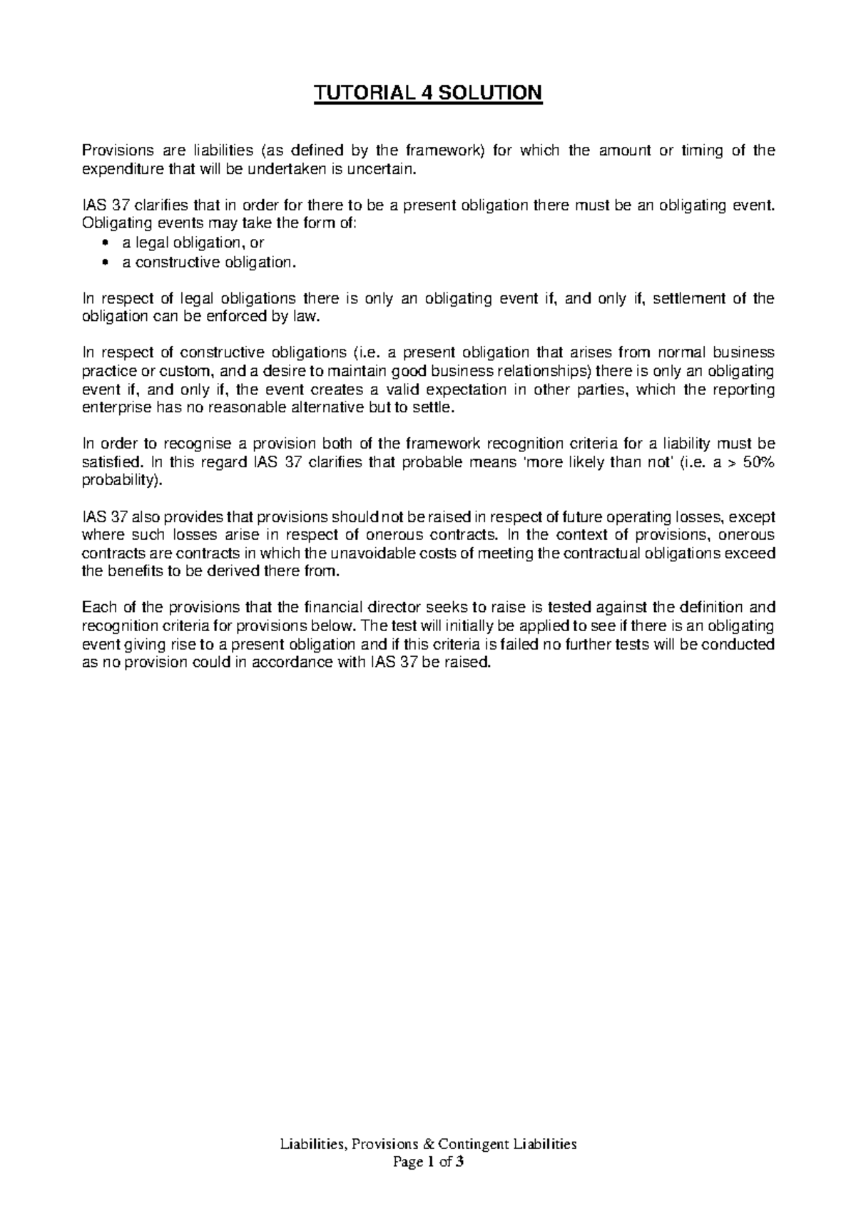 Tutorial Solution - Liabilities 4 (Vulture Limited) - Liabilities, Provisions & Contingent - Studocu