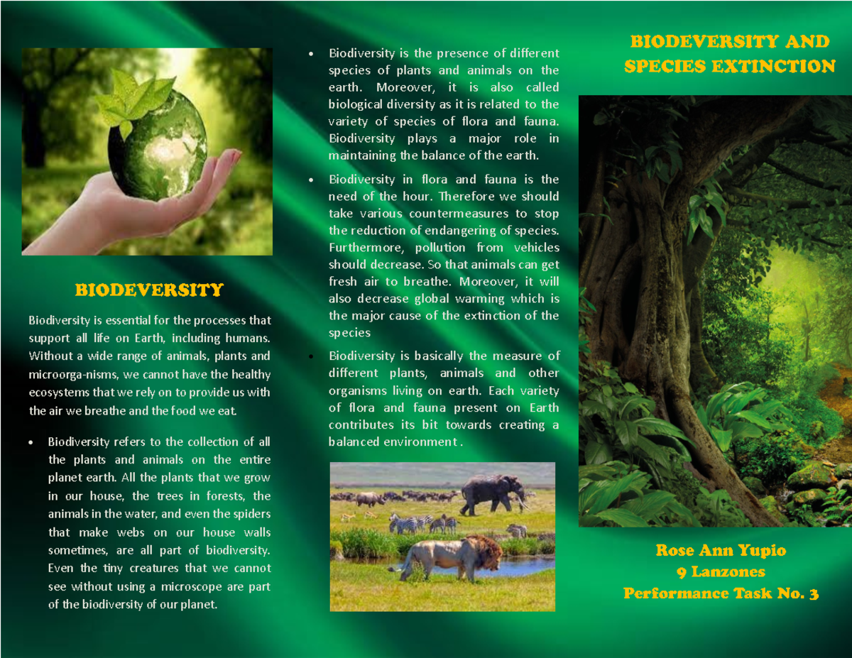 Biodeversity - iT IS SPECIES EXTICTION - Tel: 555 555 5555 Biodiversity ...