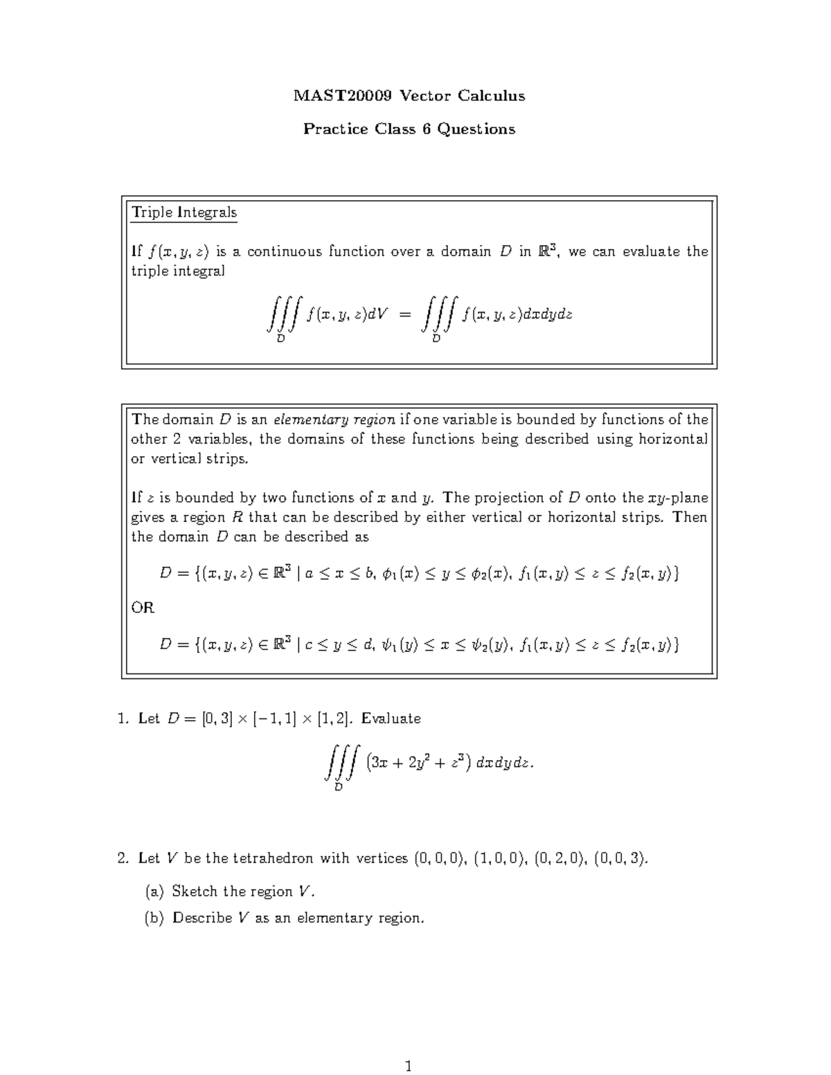 MAST2000 9 tutorial week 07 - MAST20009 Vector Calculus Practice Class ...