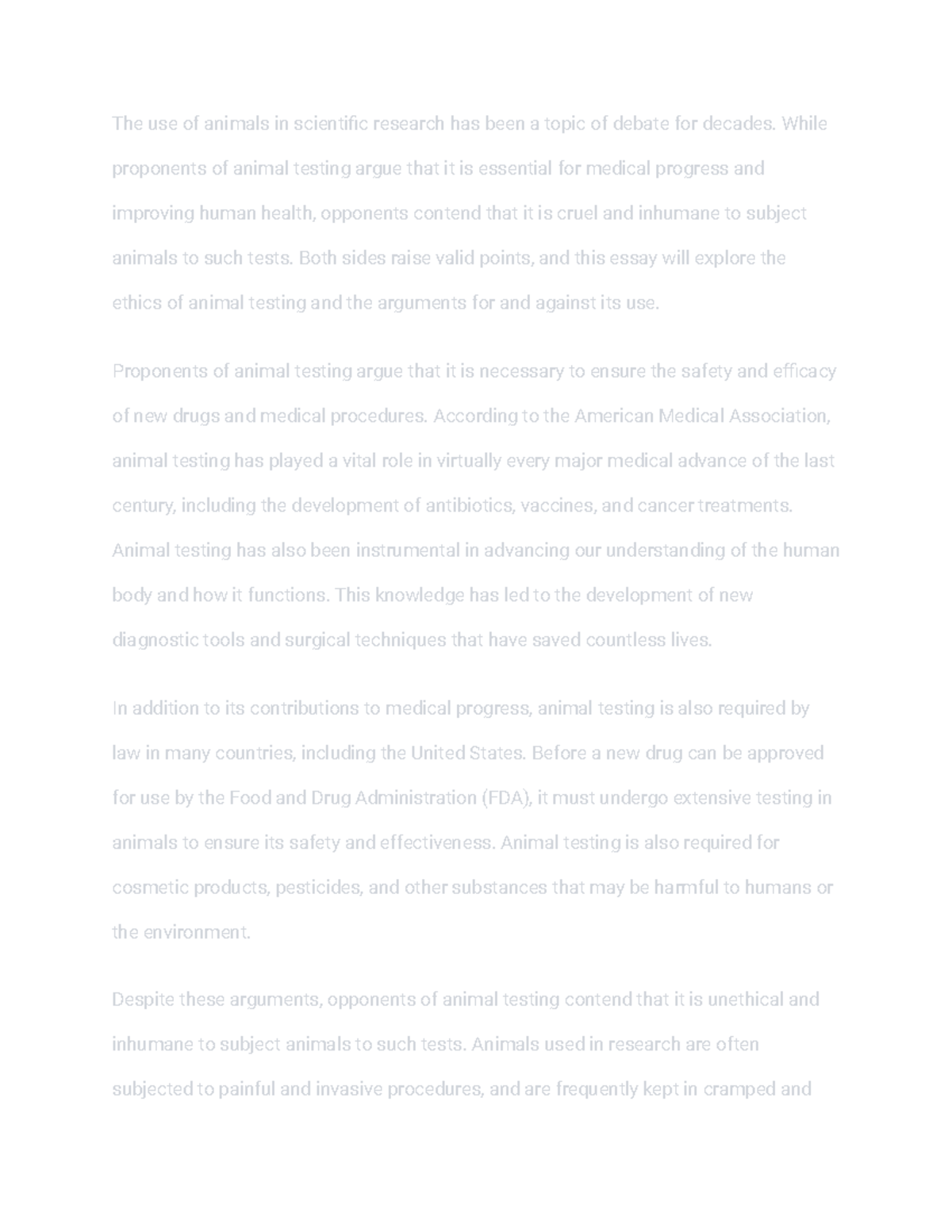 Animal Testing Essay - The use of animals in scientific research has ...