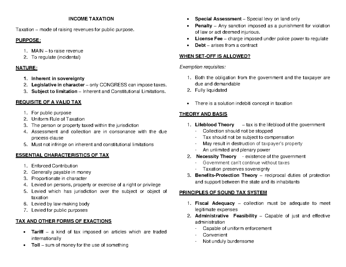 Introduction to Income Taxation - INCOME TAXATION Taxation – mode of ...