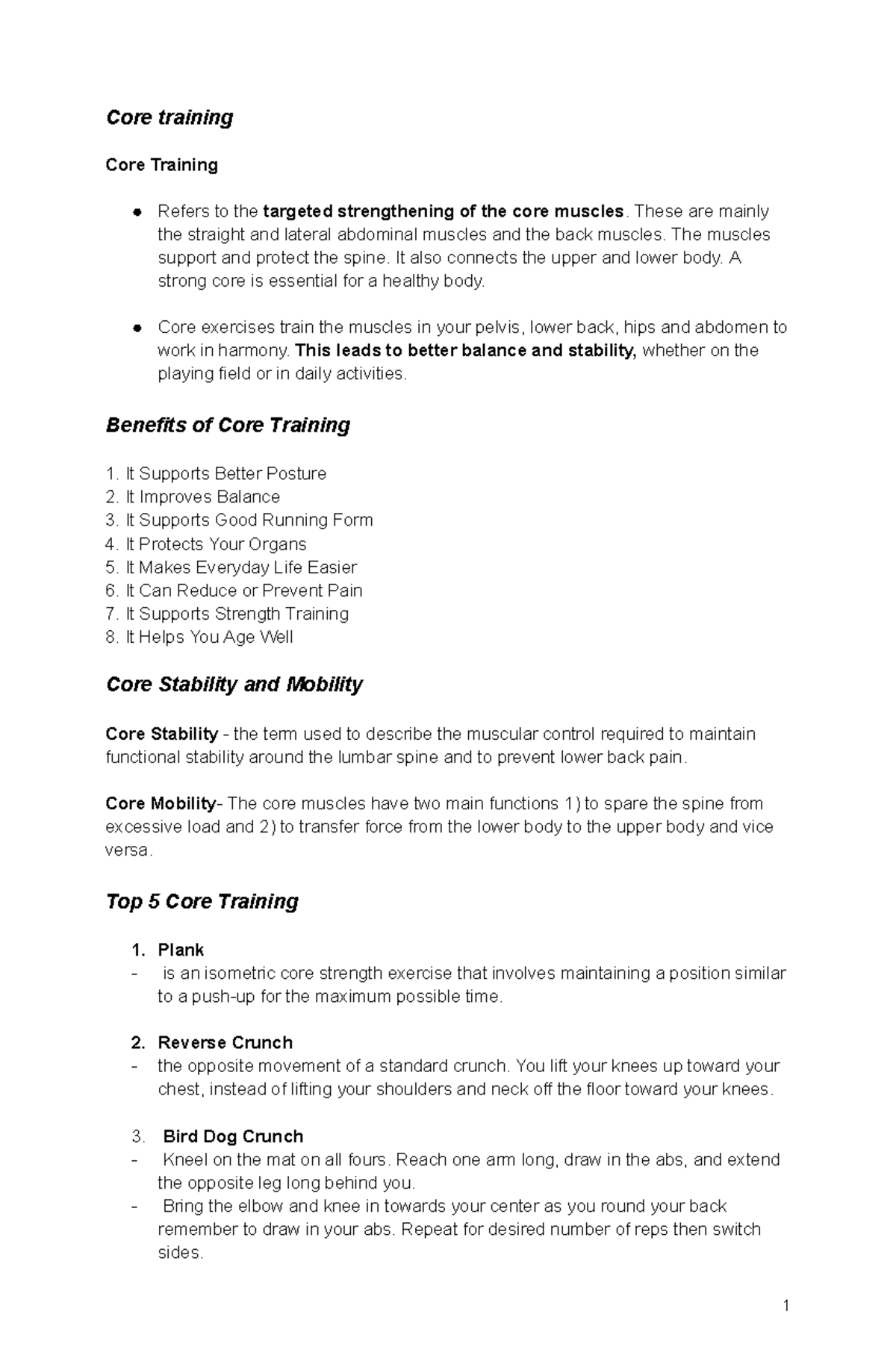 Pathfit 2 - core training - Core training Core Training Refers to the ...