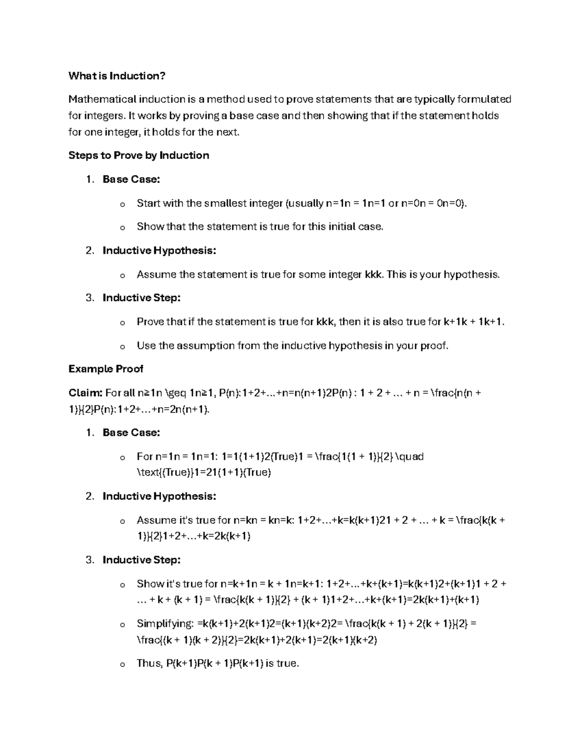 Induction study guide - What is Induction? Mathematical induction is a ...
