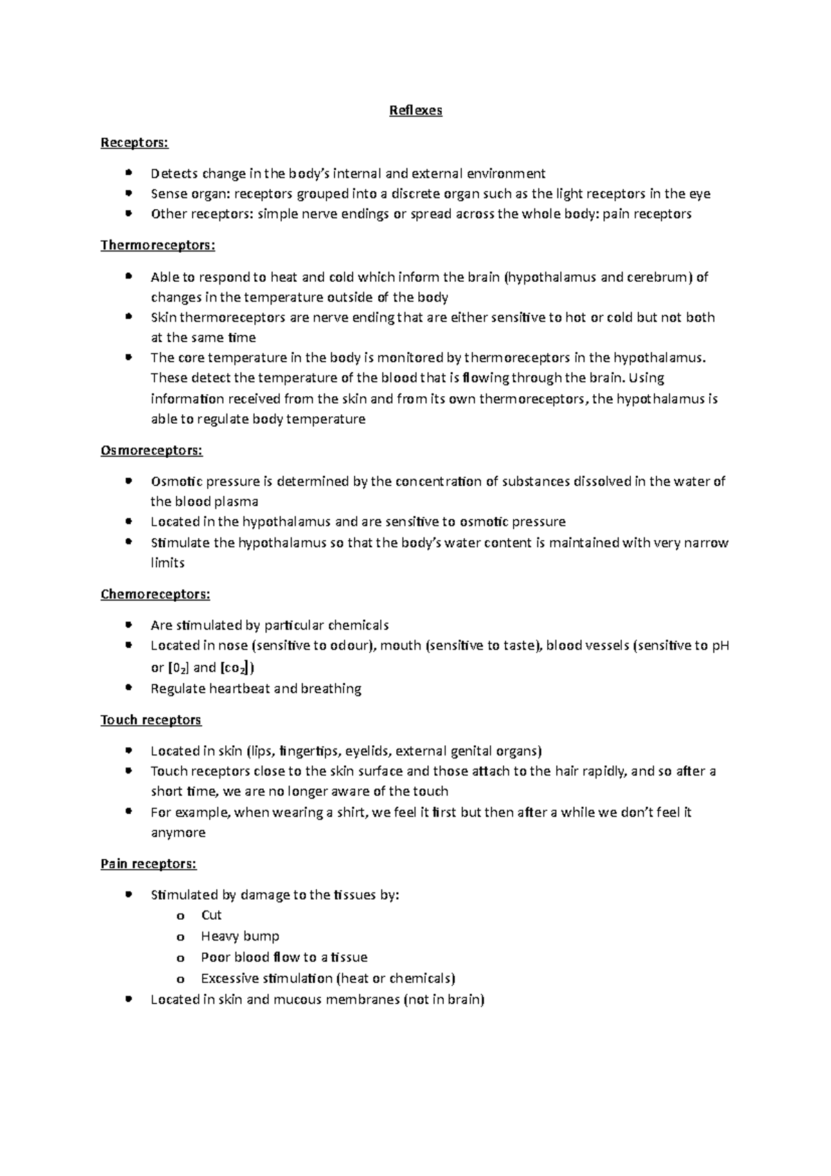 Reflexes and feedback - Lecture notes - Reflexes Receptors: Detects ...