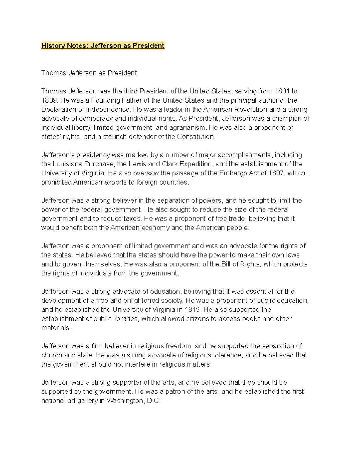 History AP (27) - History Notes: Jefferson as President Thomas ...