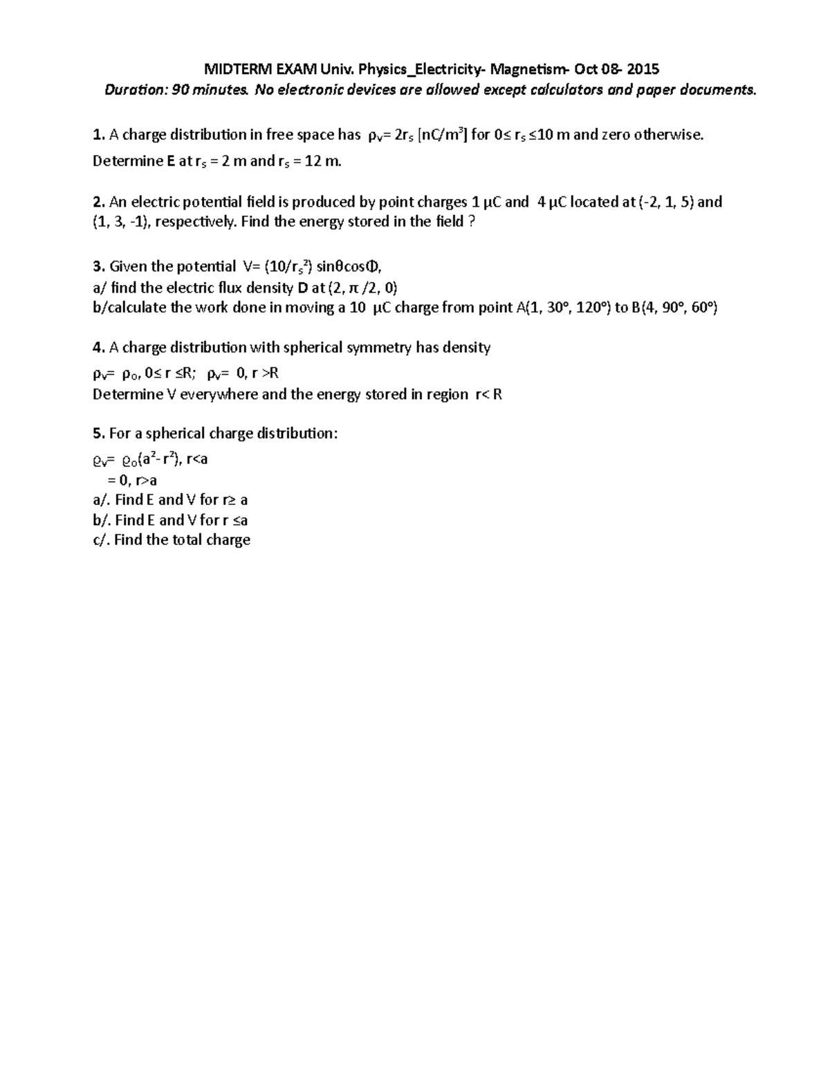 Mid-Term Exam EM 2015 - okhxjfhjdnczx - MIDTERM EXAM Univ. Physics ...