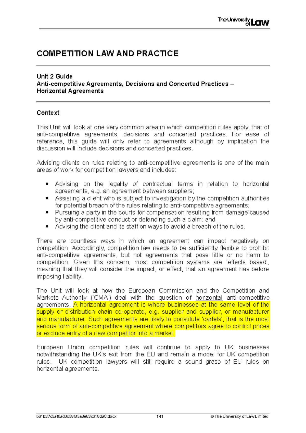 Workshop 2 Practice Notes - COMPETITION LAW AND PRACTICE Unit 2 Guide ...