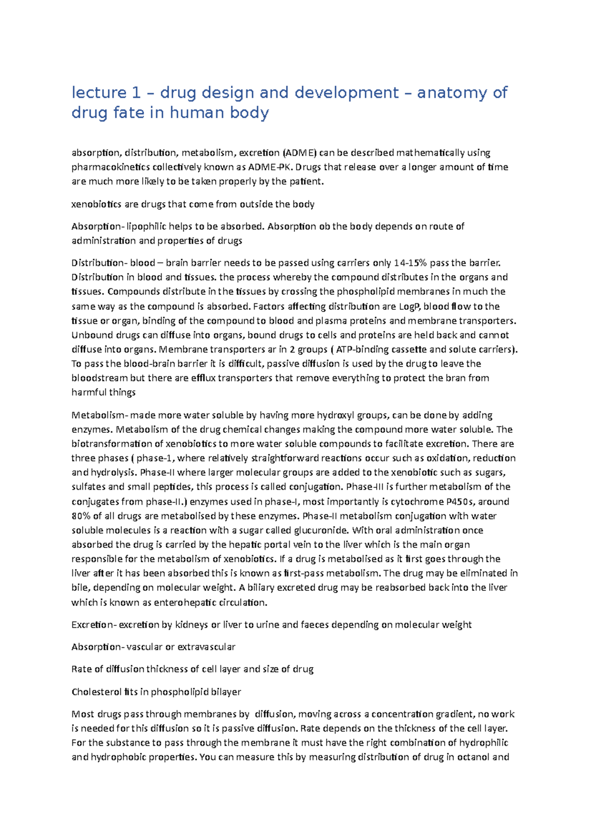 Lecture 1 anatomy of drug fate in human body - lecture 1 – drug design ...