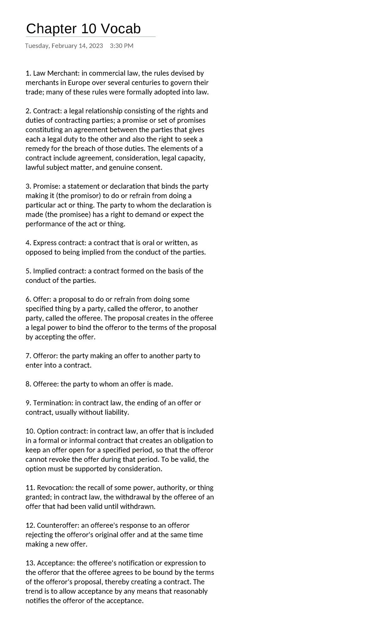 Vocab 10 - Chapter 10 Vocab Tuesday, February 14, 2023 3:30 PM Law ...