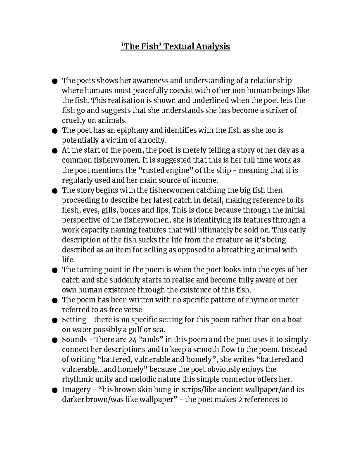 ‘The Fish’ Textual Analysis - This realisation is shown and underlined ...