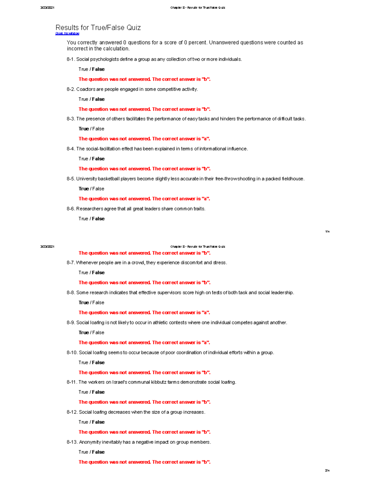 Chapter 8 - Results for True False Quiz - 3/23/2021 Chapter 8 - Results ...