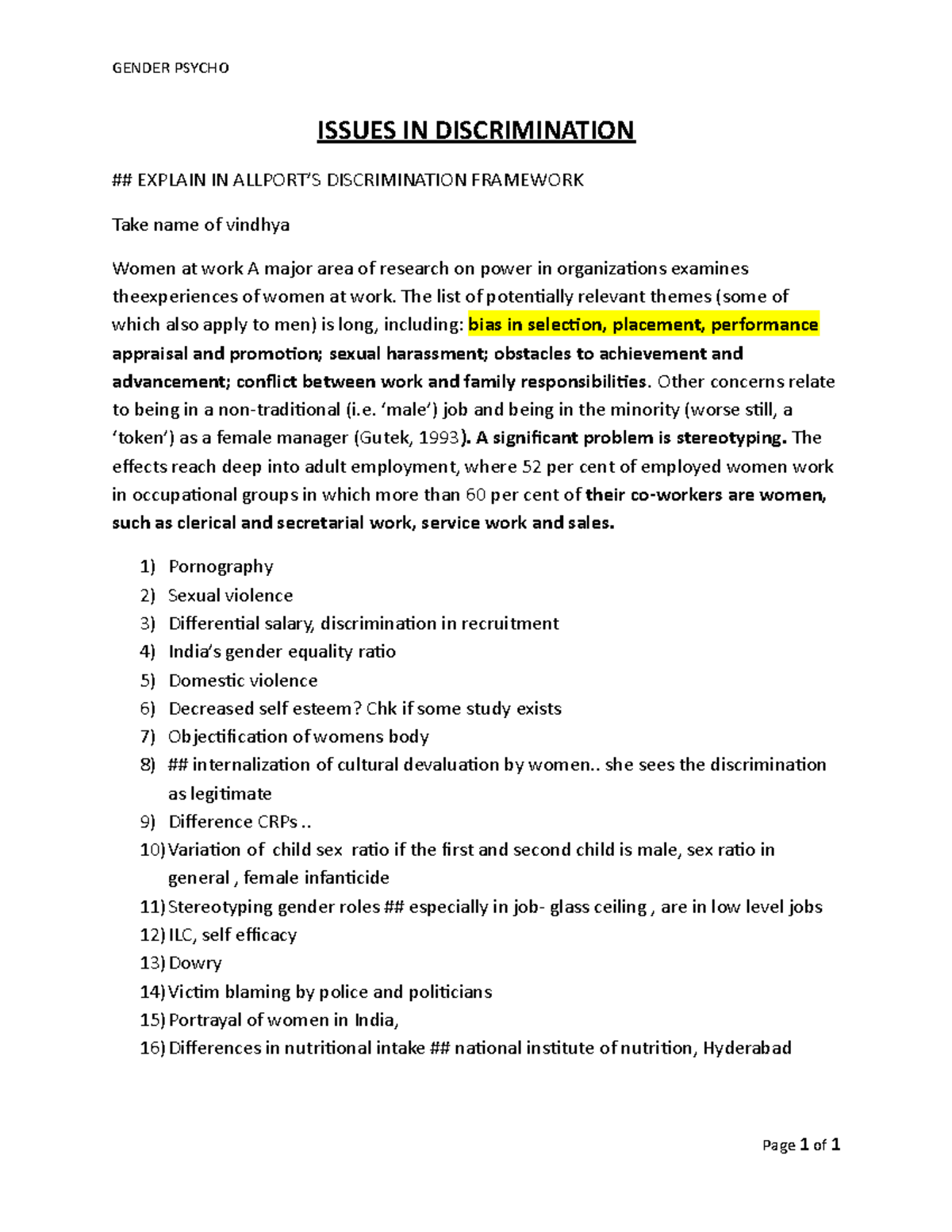Issues of discrimination in society notes summary - GENDER PSYCHO ...